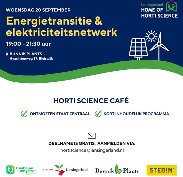 Horti Science café op 20 september over Energietransitie & Elektriciteitsnetwerk